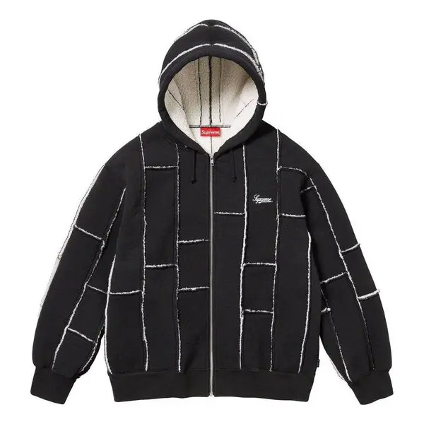 Supreme Faux Shearling Zip Up Hooded Sweatshirt 'black White - Black/white