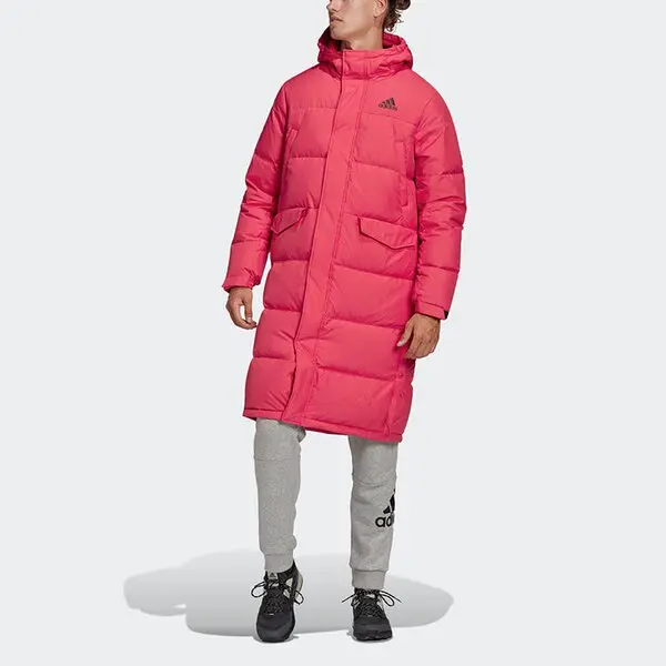 Adidas Long Hooded Down Jacket - Light Red