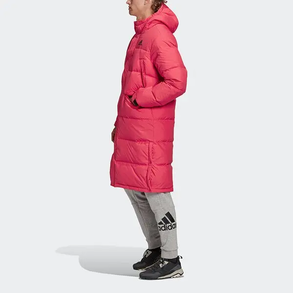 Adidas Long Hooded Down Jacket - Light Red