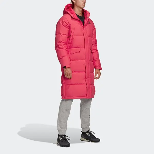 Adidas Long Hooded Down Jacket - Light Red