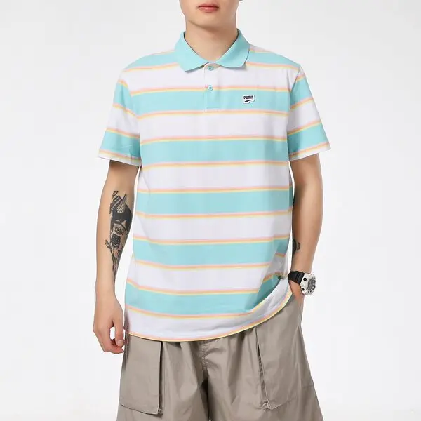 PUMA Downtown Stripe Polo Tee Shirt 'white