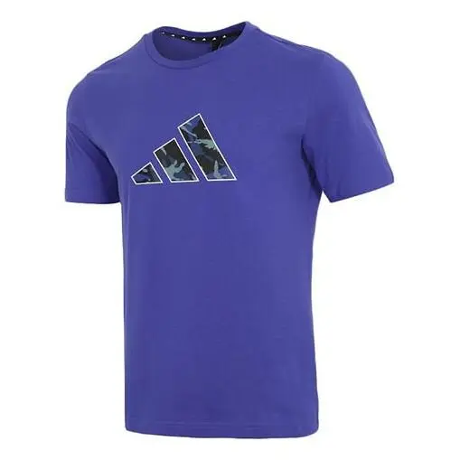 Adidas Camouflage Logo Casual Sports Short Sleeve T-shirt - Purple