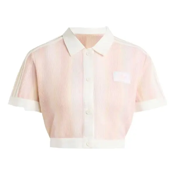 Adidas Striped Cropped Polo Shirt - Sandy Pink