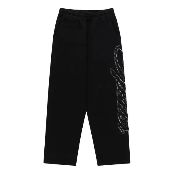 SP5DER Rhinestone Script Wide Leg Sweatpant - Black