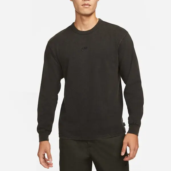 Nike Solid Color Small Logo Round Neck Long Sleeves Black T-shirt - Multi-color