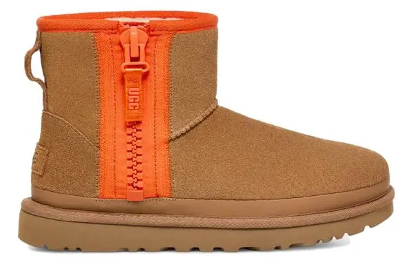 UGG Classic Mini Zipper Tape Logo Ankle Boots - Chestnut