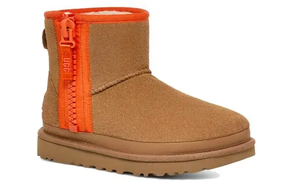UGG Classic Mini Zipper Tape Logo Ankle Boots - Chestnut