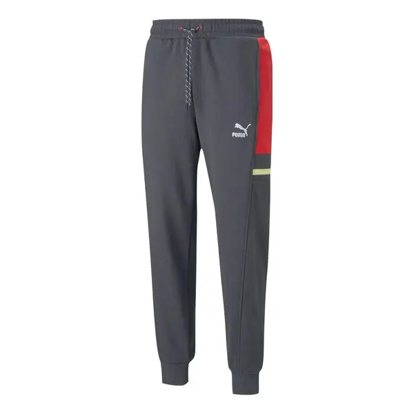 PUMA Logo Tape Pants 'grey - Grey/red/yellow