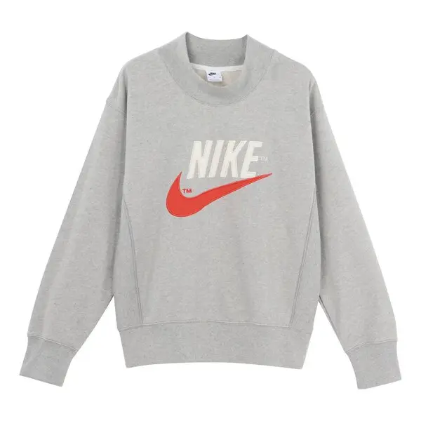 Nike Trend Capsule Series Logo Embroidered Sports Round Neck Pullover - Light Grey