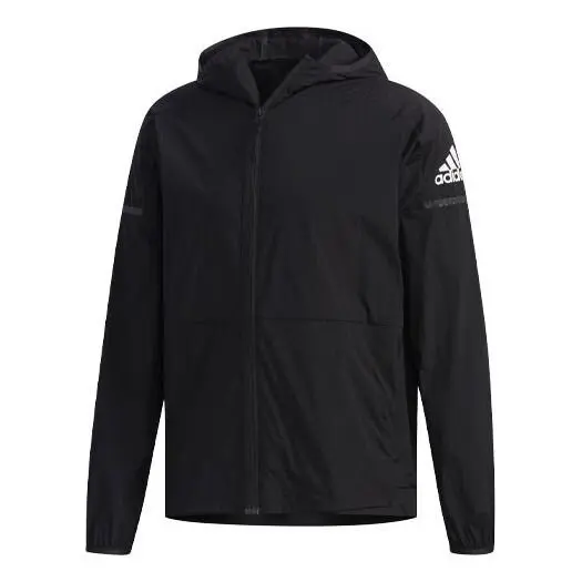 Adidas Wb Light Woven Windproof Hooded Logo Jacket - Black