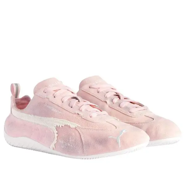 Balenciaga X Puma Speedcat Suede Distressed Sneakers - Pink/white