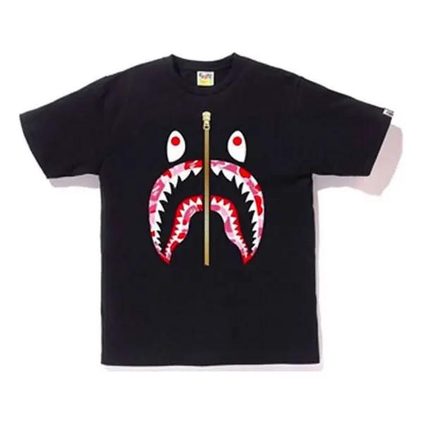 A BATHING APE Half Zip Shark Face Graphic T-shirt - Black
