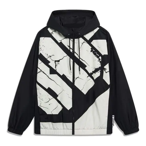 LI-NING Badfive Hooded Windbreaker With Graphic Detail - Black/white