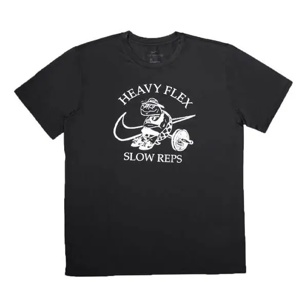 Nike Solid Color Pattern Cartoon Printing Training Short Sleeve Black T-shirt