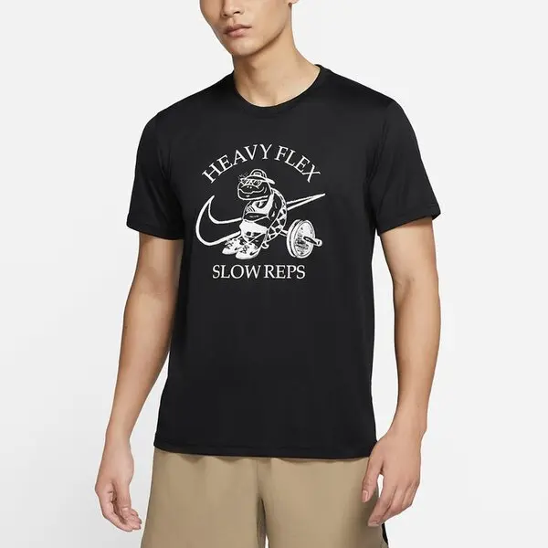 Nike Solid Color Pattern Cartoon Printing Training Short Sleeve Black T-shirt
