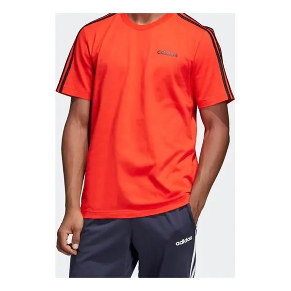 Adidas E 3s Tee Classic Stripe Training Sports Round Neck Short Sleeve - Red