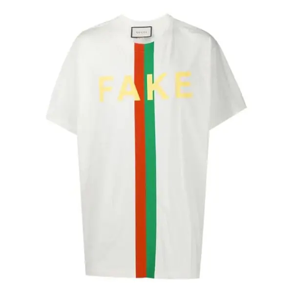 Gucci Fake/not" Alphabet Print T-shirt - White