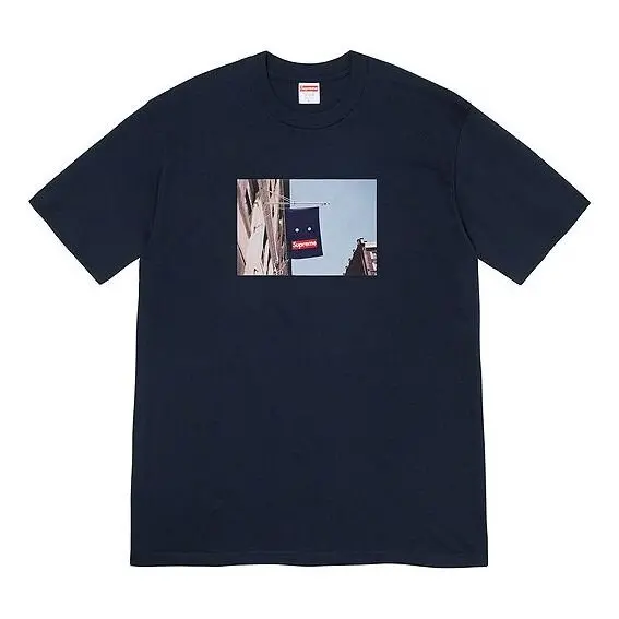 Supreme Fw19 Week 1 Banner Tee Short Sleeve Navy - Blue