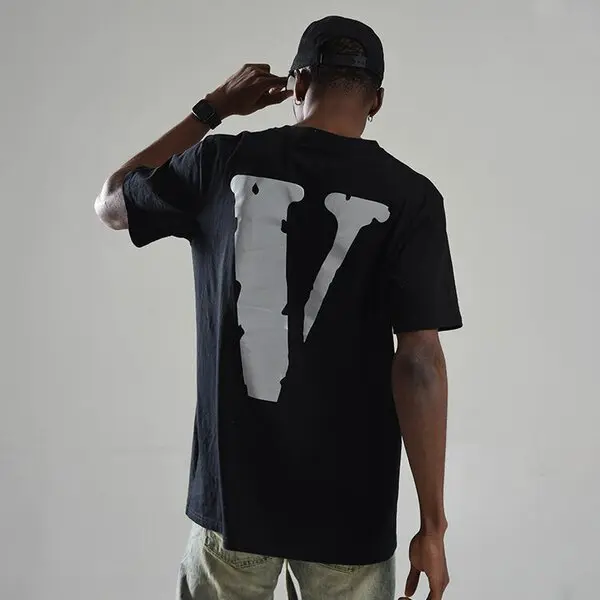 VLONE 3m Reflective Large Logo Short Sleeve Couple Style Black Gray