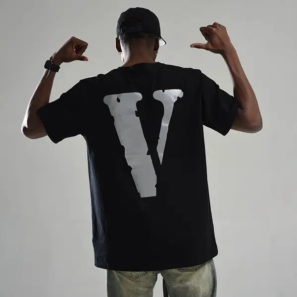 VLONE 3m Reflective Large Logo Short Sleeve Couple Style Black Gray