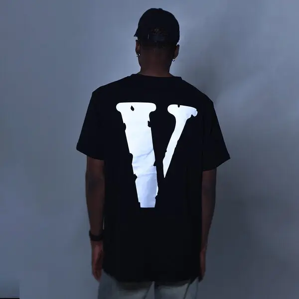 VLONE 3m Reflective Large Logo Short Sleeve Couple Style Black Gray