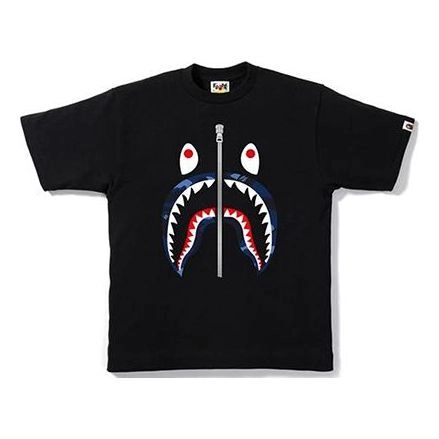 A BATHING APE Half Zip Shark Face Tee - Black