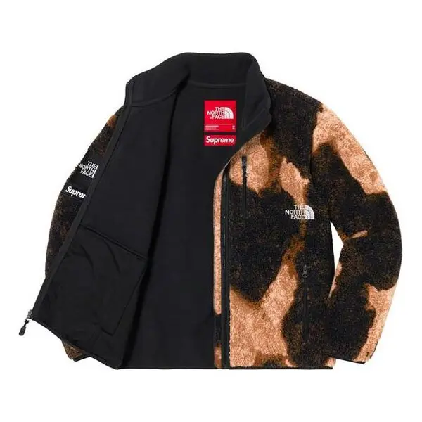 Supreme X The North Face Bleached Denim Print Fleece Jacket - Beige/black