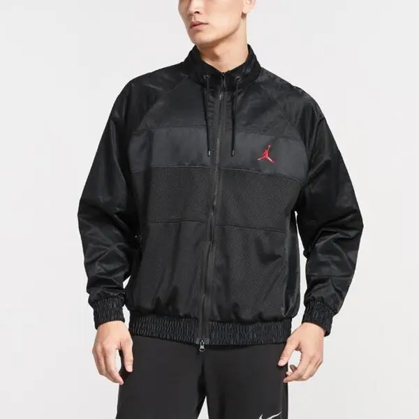 JORDAN Stand Collar Logo Casual Woven Sports Jacket - Black