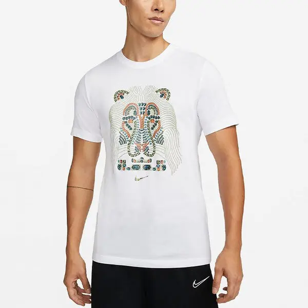 Nike Lebron James Lion Pattern Round Neck Pullover Short Sleeve White T-shirt - Multi-color