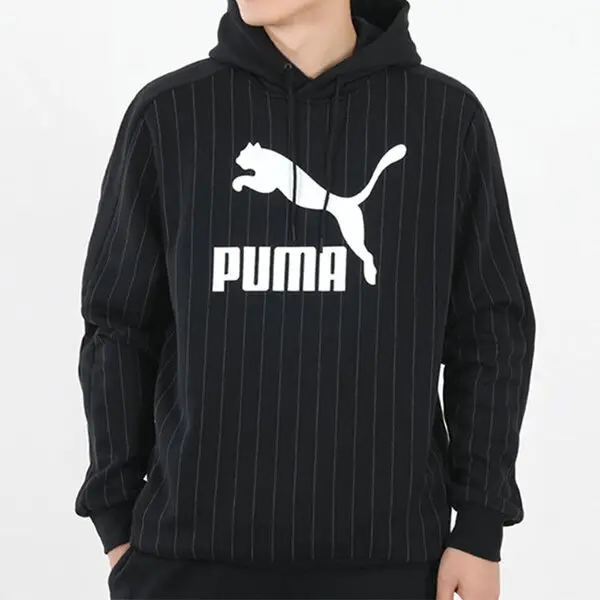PUMA Pinstripe Logo Pullover Hoodie - Black/white