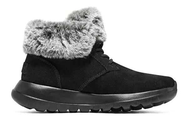 Sketchers On-the-go Joy Lace-up Ankle Boots With Faux Fur Trim
