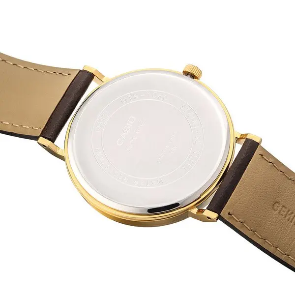 Casio Analog Quartz Watch With White Dial And Brown Leather Strap