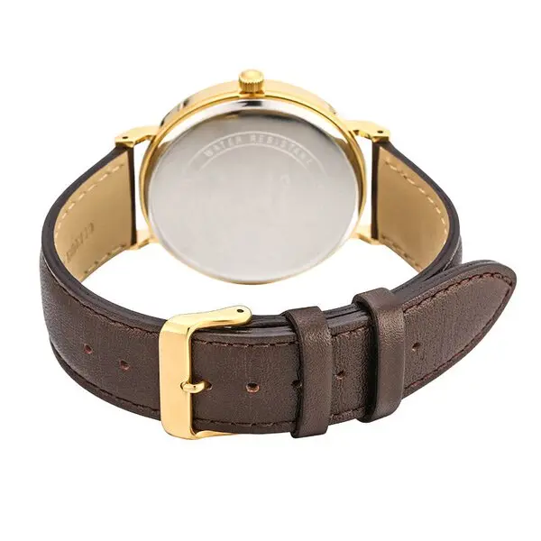 Casio Analog Quartz Watch With White Dial And Brown Leather Strap