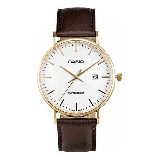 Casio Analog Quartz Watch With White Dial And Brown Leather Strap - Whitebrown