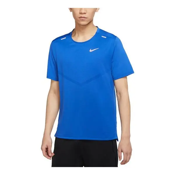 Nike Dri-fit Rise 365 Running Breathable Quick Dry Casual Sports Short Sleeve T-shirt - Blue