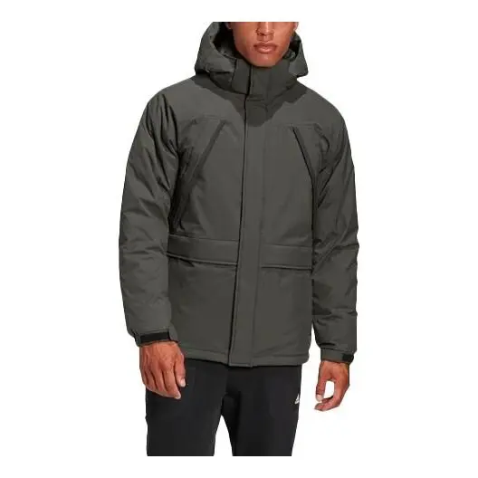 Adidas Outdoor Sports Hooded Down Jacket Brown - Dark Brown