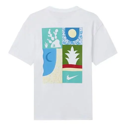 Nike Loose Logo Geometry Pattern Printing Sports Short Sleeve White T-shirt - Multi-color