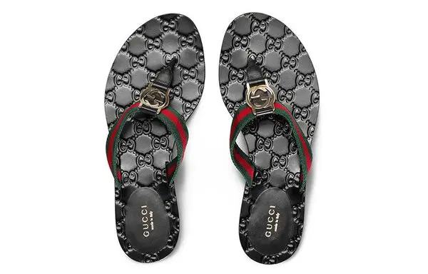 Gucci Gg Thong Web Sandal - Black/green