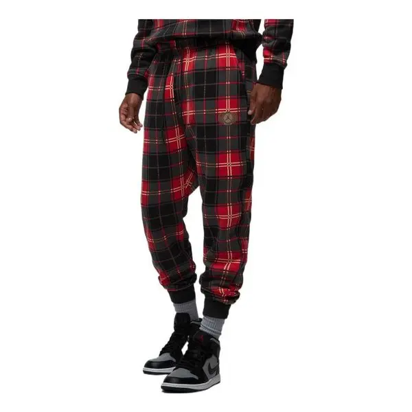 JORDAN Essential Holiday Sweatpants 'red Plaid - Red/black