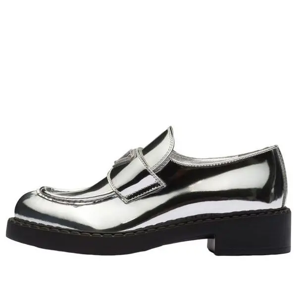 Prada Metallic Leather Loafers - Silver/black