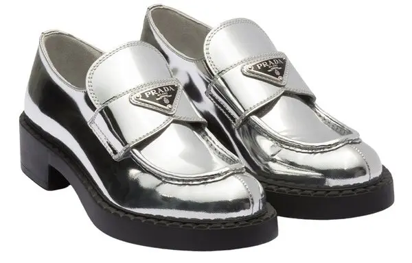 Prada Metallic Leather Loafers - Silver/black