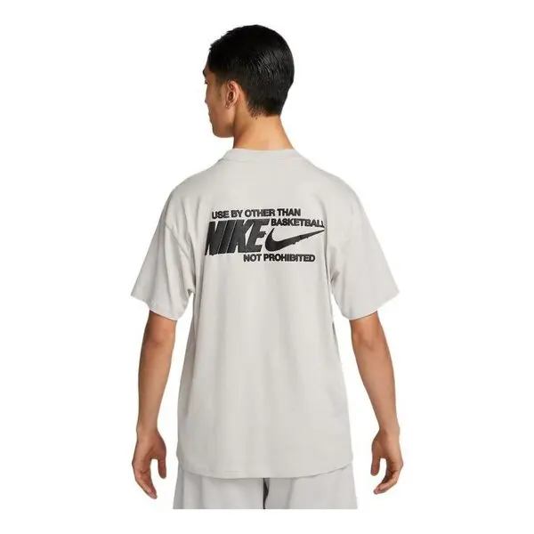 Nike Solid Color Ribbed Collar Back Printing Short Sleeve Gray T-shirt - Multi-color