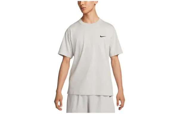 Nike Solid Color Ribbed Collar Back Printing Short Sleeve Gray T-shirt
