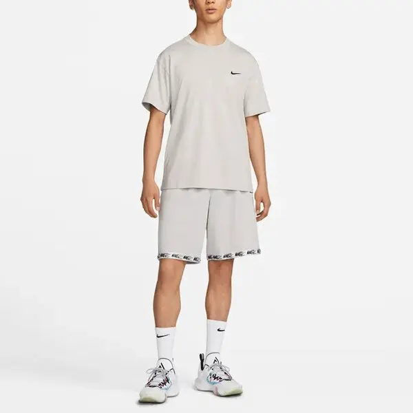 Nike Solid Color Ribbed Collar Back Printing Short Sleeve Gray T-shirt