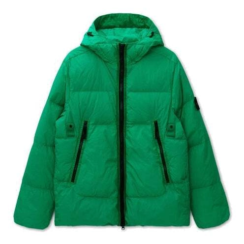 Stone Island Hooded Down Puffer Jacket With Wappen Patch - Green
