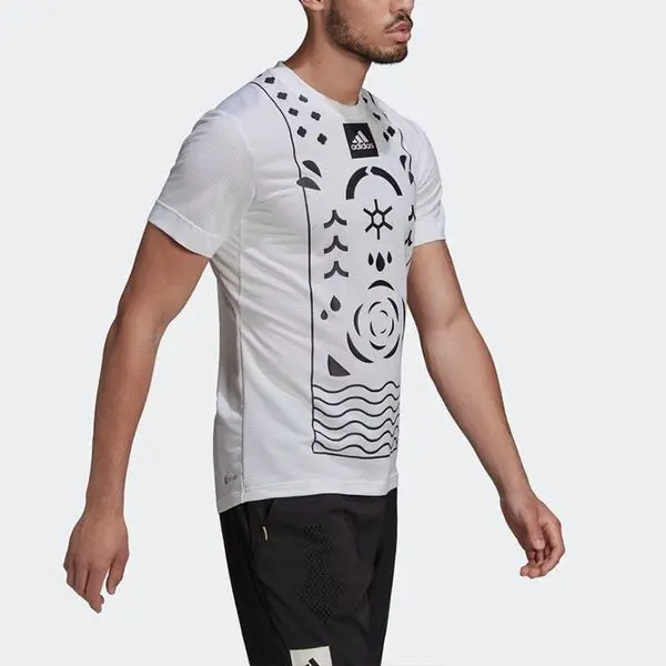 Adidas Geometry Pattern Logo Printing Round Neck Short Sleeve White