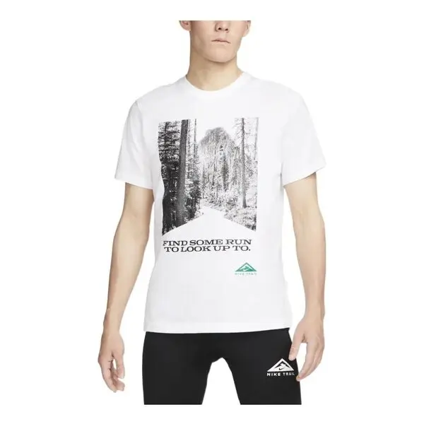 Nike Landscape Alphabet Printing Round Neck Pullover Straight Short Sleeve White T-shirt - Multi-color