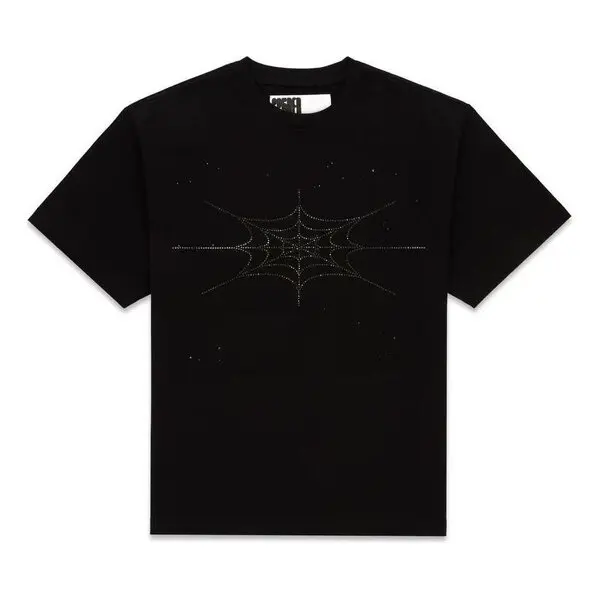 SP5DER Rhinestone Silk T-shirt - Black