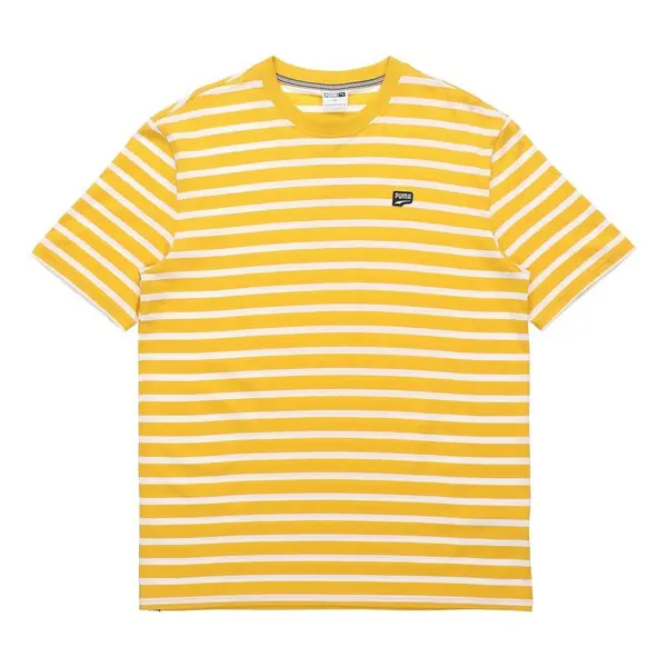 PUMA Downtown Strlped Stripe Round Neck Short Sleeve Color - Gold