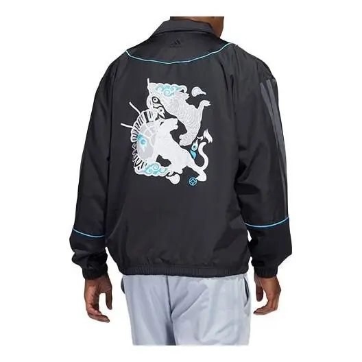 Adidas Yot Trae Jacket Printing Pattern Lapel Sports Black - Default Color